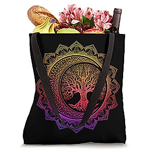 Tree of Life Cresent Moon Phases Floral Mandala Yoga Gift Tote Bag