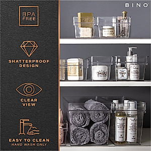 BINO | Plastic Storage Bins, Medium - Shallow | THE HANDLER COLLECTION | Multipurpose Organizer Bins | Kitchen Pantry Organizers and Storage | Clear Containers for Organizing Home | Freezer Organizer