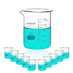 LABINVO Low Form Graduated Glass Beaker, 10pcs of Vol.150ml, 3.3 Borosilicate Glass Beaker Set, IN-BKL150