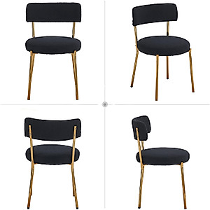 RIGHTPARTS Boucle Dining Chairs Set of 4, Modern Upholstered Fleece Fabric Kitchen Chairs, Mid-Century Round Dining Chairs Curved Backrest Metal Legs for Dining Room/Living Room (Black 1, 4)
