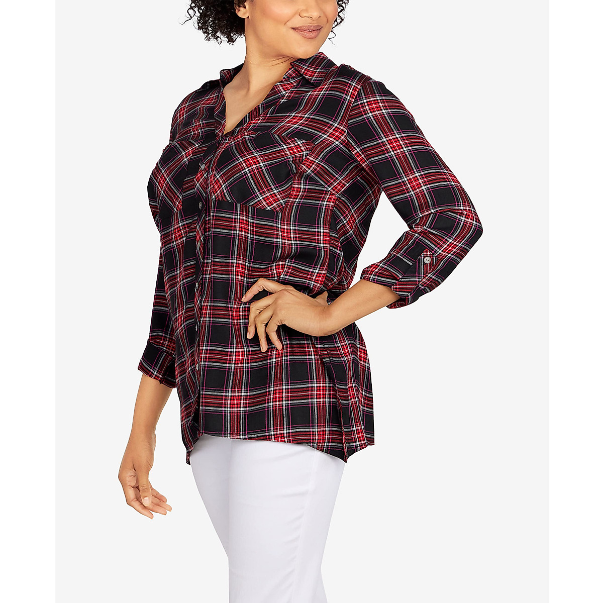 Ruby Rd. womens Flannel Top Blouse, Black Multi, Small US