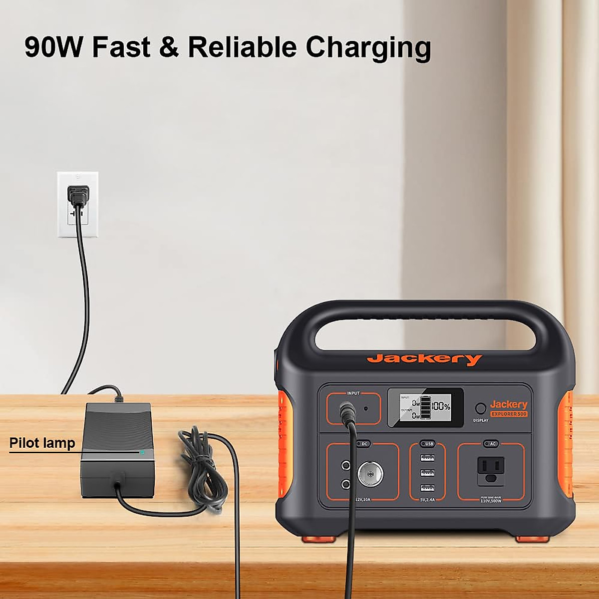 HKY 19V 90W Universal AC DC Adapter for Portable Power Station Fit Jackery Goal Zero BLUETTI Anker MARBERO BALDR GRECELL Flashfish ALLWEI Rockpals 200W~500W and More Brands Outdoor Solar Generator