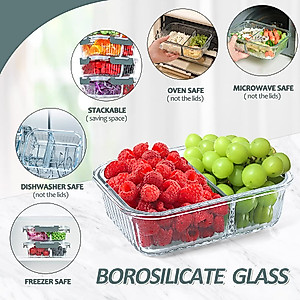 KOMUEE Glass Meal Prep Containers 2 Compartments, 5 Packs 36 oz, Airtight Glass Lunch Bento Box with Lids, Glass Food Storage Containers, BPA Free, Microwave, Freezer and Dishwasher Friendly