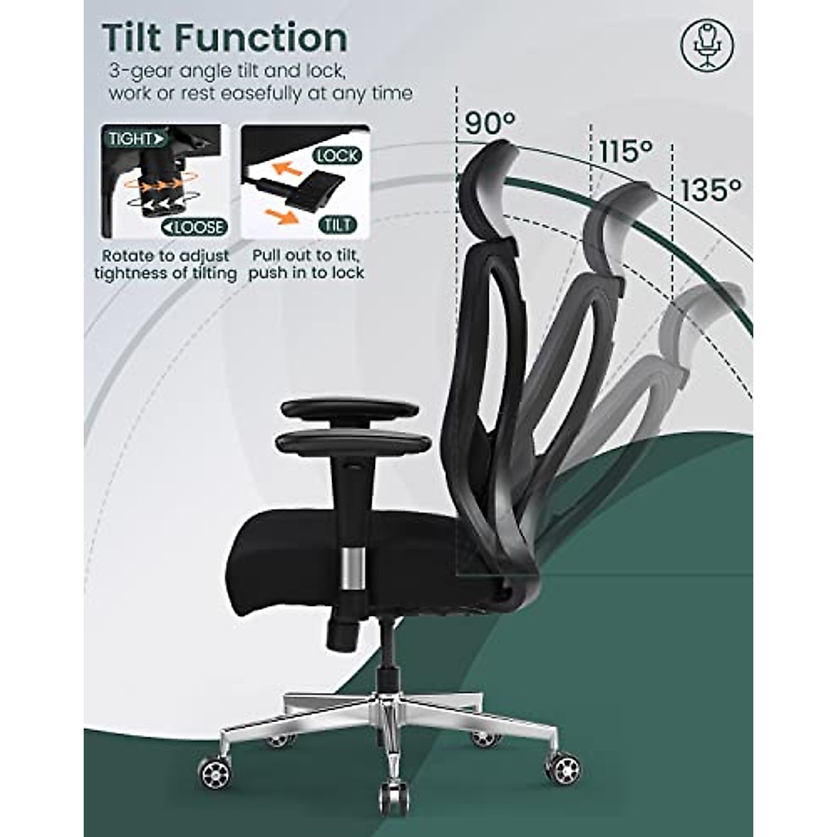 Raynesys Big and Tall Office Chair for Heavy People, 400LBS Capacity with Wide Seat,Heavy Duty Material, Adjustable Armrests, Ergonomic Executive Chair for Home Office with Strong Lumbar Support,Black