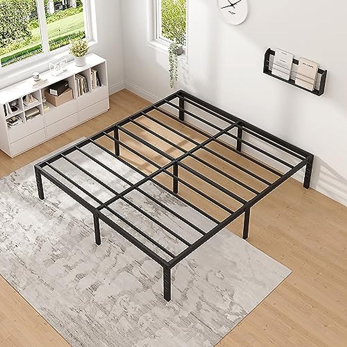 NEW JETO Metal Bed Frame-Simple and Atmospheric Platform, Storage Space Under The Heavy Duty Frame Bed, Durable Queen Size Suitable for Bedroom