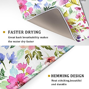 Floral Dish Drying Mats for Kitchen Counter Large Drying Mat for Dishes Microfiber Dish Rack Mat Kitchen Decor Spring Summer Flower Drainer Pad Washable Foldable Ultra Absorbent Dry Mat 18×24 Inch