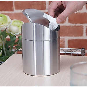 Haoun Mini Dustbin, Recycling Countertop Trash Can Brushed Stainless Steel Table Desk Swing Lid Garbage Bin Wastebasket
