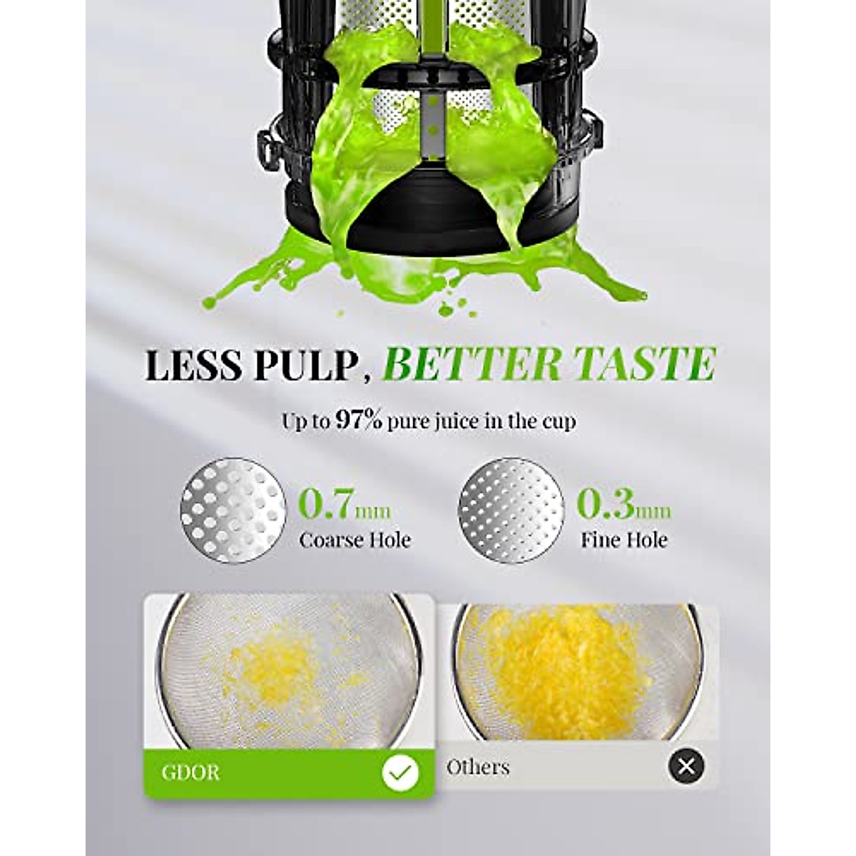 Compact GDOR Masticating Juicer with Powerful 60NM DC Motor, Low Noise, Space-Saving Cold Press Juice Exrtractor Machines, Easy to Clean Slow Juicer, Brush Included, 20 Oz Juice Cup, BPA-Free, Sliver