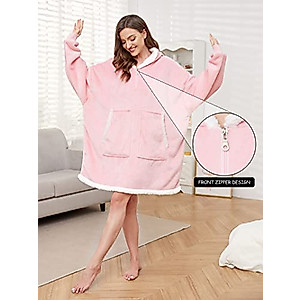 Lushforest Blanket Hoodie, Oversized Wearable Blanket Hoodie Adult, Sherpa Fleece Hoodie Blanket Sweatshirt Throw with Zip for Women Men