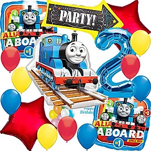 amscan Foil Balloons, for Thomas the Train Party Collection, Party Accessory, Multicolor, 2nd Birthday