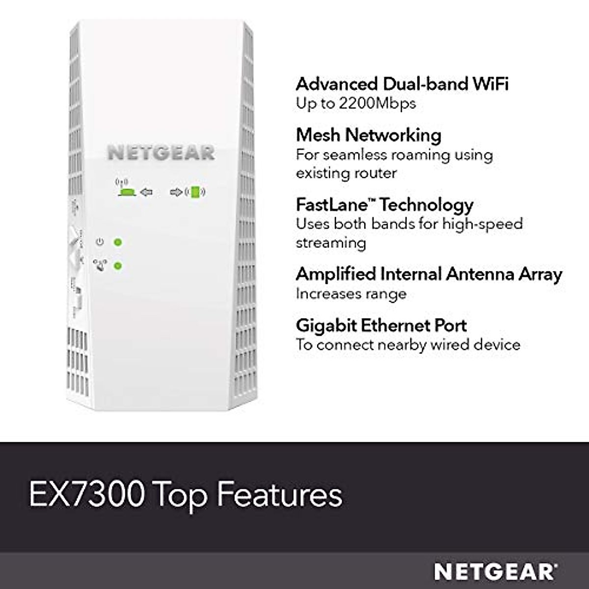 NETGEAR WiFi Mesh Range Extender EX7300 - Coverage up to 2300 sq.ft. and 40 devices with AC2200 Dual Band Wireless Signal Booster & Repeater (up to 2200Mbps speed), plus Mesh Smart Roaming