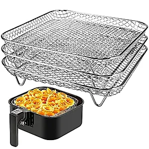Jahy2Tech 3 PCS 8 Inch Air Fryer Rack Square Stainless Steel Multi-Layer Compatible with Instant Vortex Air Fryer,Philips,COSORI Air Fryer Fit all 4.2QT-5.8QT Air fryer