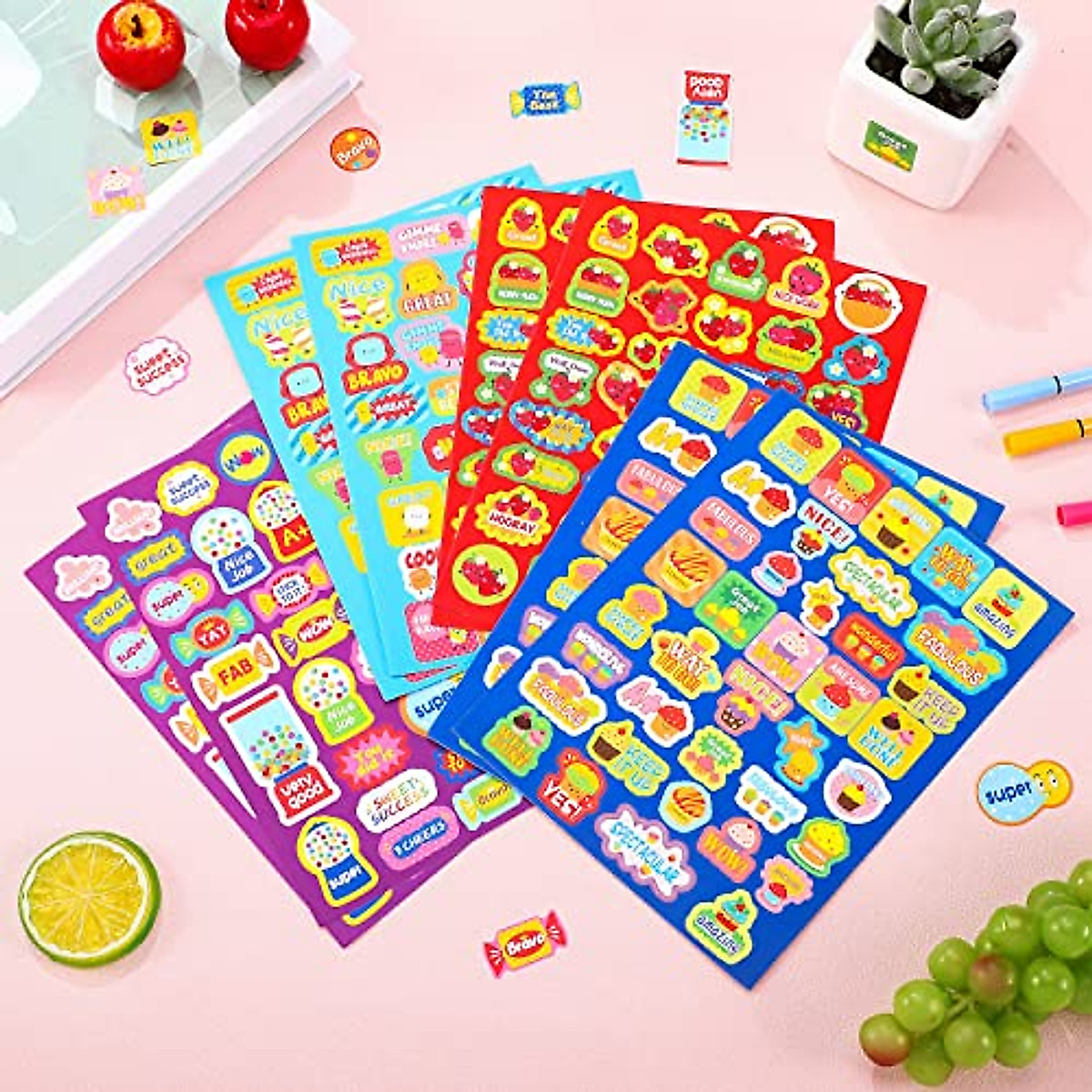 750 PCS Scented Motivational Stickers Scratch Sweet Scent Stickers Sniff Fruit Food Reward Stickers for School Classroom Supplies Teachers Student Awards Incentives (Dessert Scents, Classic Style)