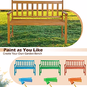 Tangkula Outdoor Acacia Wood Bench, 2-Person Garden Bench with Backrest and Armrests, Garden Bench with Slatted Seat for Porch, Park, Backyard, 800 Lbs Max Load, 48” L x 22” W x 34” H, Natural