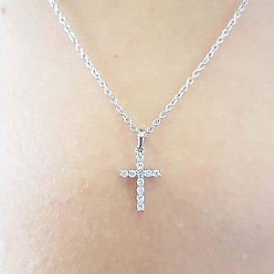Dazzlingrock Collection Round White Diamond Classic Divine Cross of Jesus Pendant with 18 inch Silver Chain for Women (0.15 ctw, Color I-J, Clarity I2-I3) in 10K White Gold