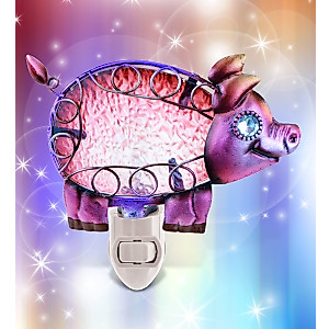 Puzzled Glass Art Night Light, Plug in Decorative Socket Lamp, Manual On & Off Portable Light for Stairway, Bedroom, Bathroom, Nursery, Home Accessory & Kitchen Decor - Pig