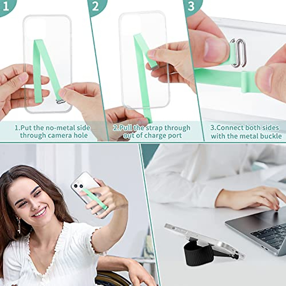 Phone Loop, CISID 3 Pcs Silicone Phone Grip Strap with Stand Reusable Cell Phone Holder for Hand Phone Finger Holder for Most Phone Cases (Black, Pink, Green, 210mm)