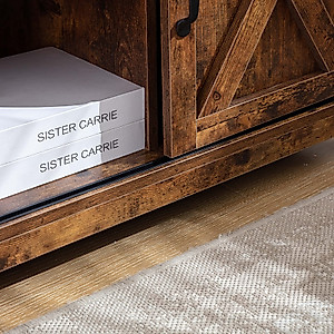 Bolonbi Farmhouse TV Stand for 65 inch TVs, Rustic Entertainment Center Cabinet with Power Outlets (Rustic Brown)