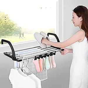 Clothes Drying Rack, Stainless Steel Folding Laundry Mini Towel Drying Rack Indoor/Outdoor Easy Install Hanging on Door Bathroom Windowsill Guardrail Corridor Balcony