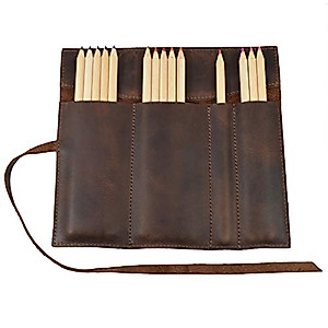 Hide & Drink, Leather Rollup Pen / Pencil Storage Case / Pouch Organizer Handmade Includes 101 Year Warranty :: Bourbon Brown