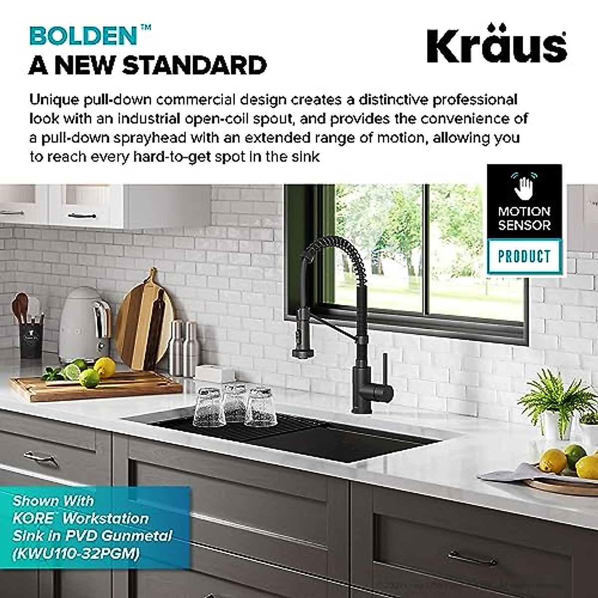 KRAUS Bolden Touchless Sensor Commercial Style 2-Function Single Handle Pull Down Kitchen Faucet in Matte Black, KSF-1610MB