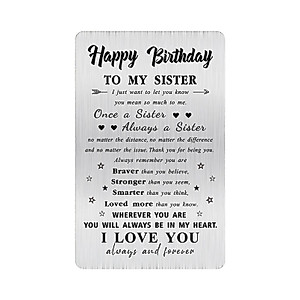 Alotozo Sister Birthday Card, Happy Birthday Gifts to My Sister, Sis Bday Engraved Wallet Card Inserts