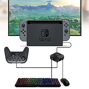 Wired Keyboard and Mouse Adapter for Nintendo Switch/PS4/PS3/Xbox One/Xbox 360 Host Series & for Nintendo Switch Console, Mouse and Keyboard Converter Support Custom Mapping & Reset Button Function