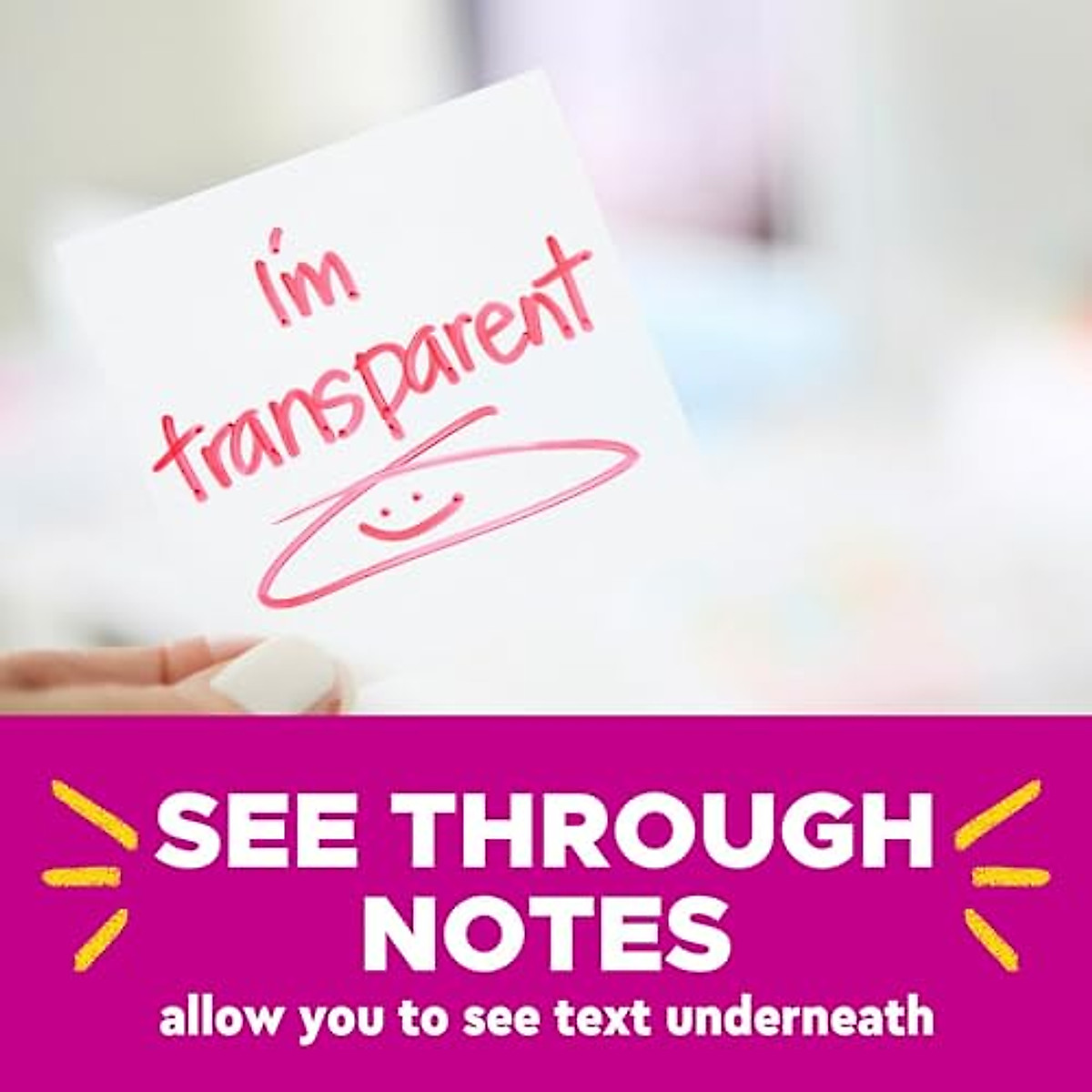 Post-it Transparent Notes, 2.8 in. x 2.8 in., Blue, Pink, Green and Orange Sticky Notes, School Supplies, Office Products, Great for Studying, 8 Pads