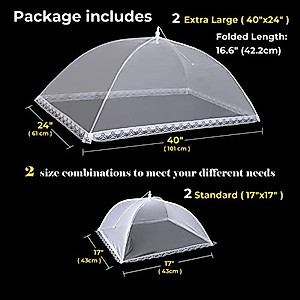 Mesh Food Covers for Outdoors,2 Extra Large 40"X24" and 2 Pack 17"X17" Pop-Up Mesh Food Tent Umbrella Food Cover for Outside Picnic Accessories BBQ Camping Party Keep Out Fly Bug Mosquito