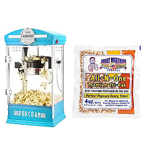 Big Bambino Popcorn Maker Set ? 4 Oz Kettle with 24-Pack of Pre-Measured Popcorn Kernels, Scoop, and Serving Cups by Great Northern Popcorn (Blue) (83-DT6106)
