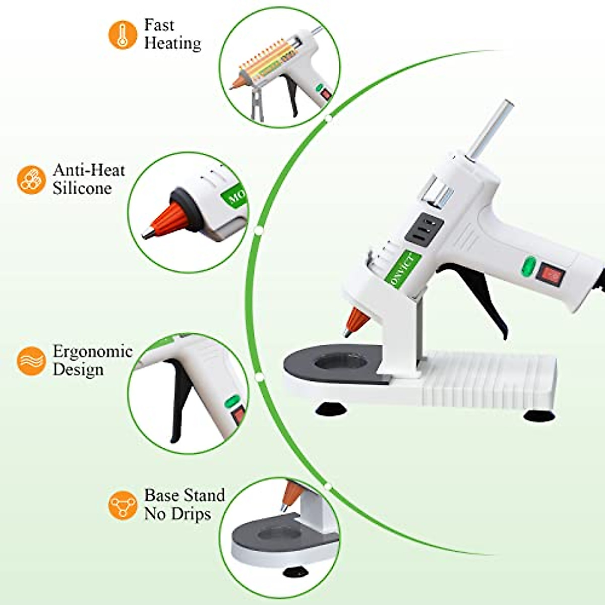 Hot Glue Gun, MONVICT 40W Mini Glue Gun Kit with Fine Tip & 30 Glue Sticks, Hot Glue Guns with Suction Cups Stand & Anti Stick Silicone Mat, On/Off Switch Design for DIY, Crafts, Home School Project