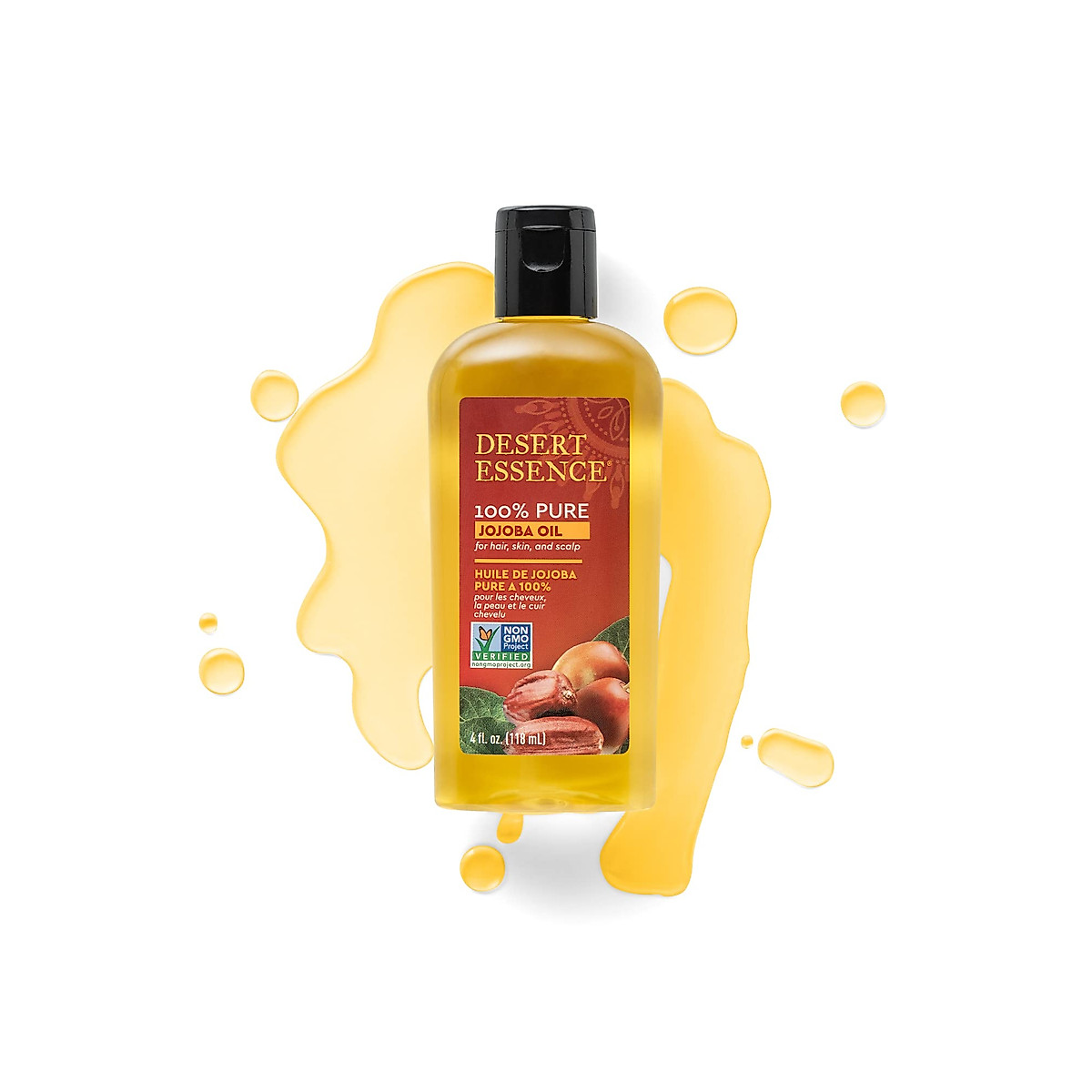 Desert Essence 100% Pure Jojoba Oil - 4 Fl Oz - Pack of 2 - Haircare & Skincare Essential Oil - All Skin Types - No Oily Residue - May Help Prevent Flakiness - Makeup Remover - Aftershave Moisturizer