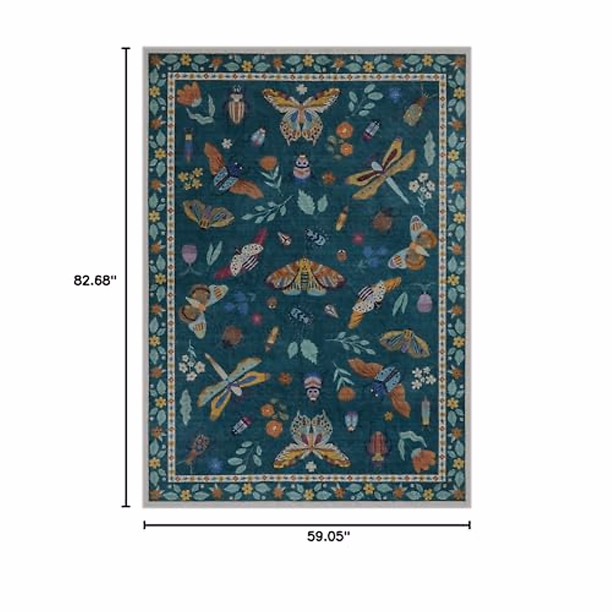 Lahome Insect Print 5x7 Area Rugs for Living Room, Soft Washable Rugs for Bedroom Ultra-Thin Non Slip Modern Rug, Stain Resistant Throw Rug Carpet for Office Nursery Dining Room(5'x7',Dark Green)