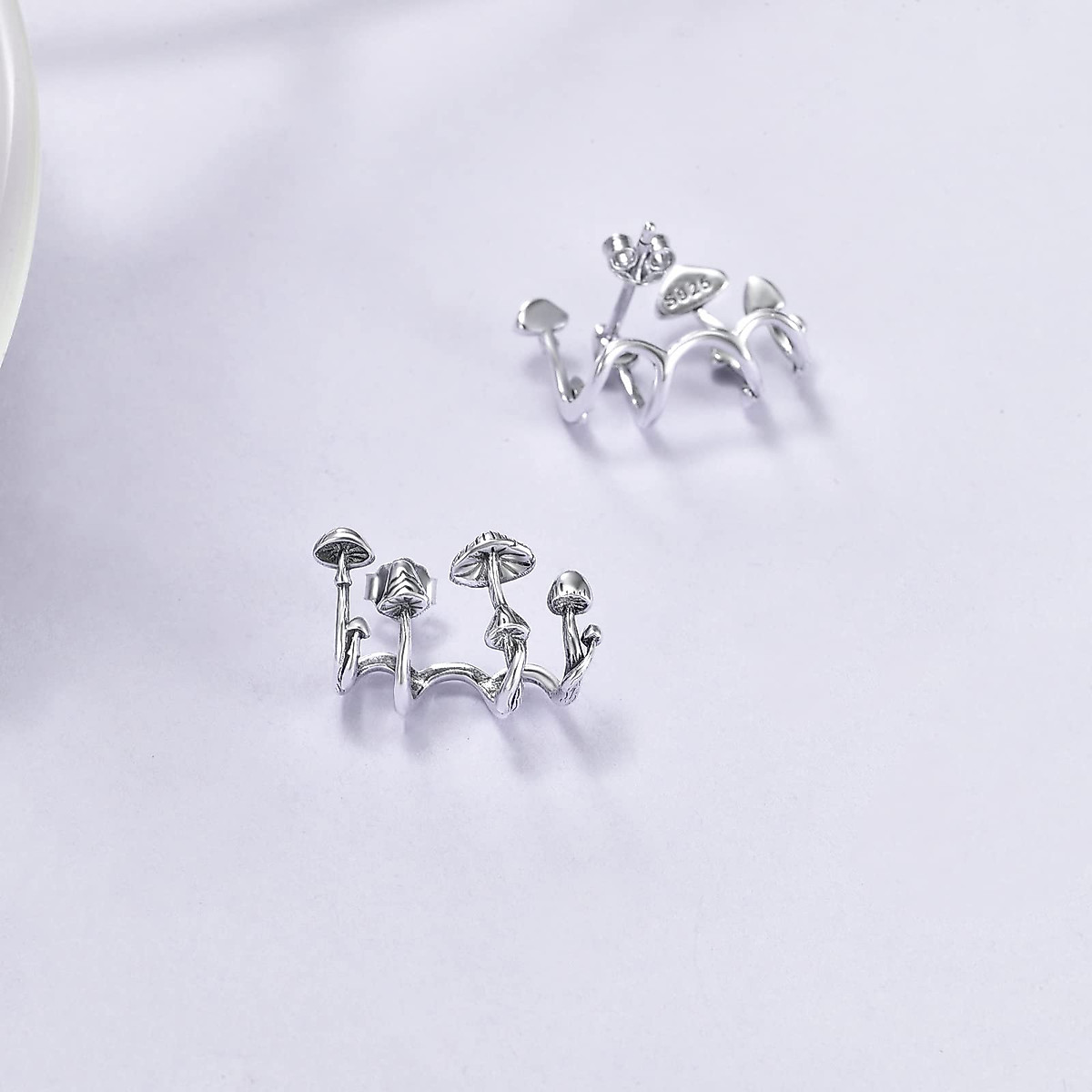 TIGER RIDER Mushroom 925 Sterling Silver Earrings Stud Claw Earrings Cuff Cute Gothic Jewelry for Women Gift…