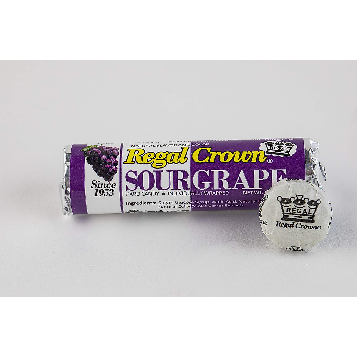 Regal Crown Sour Grape Candy Rolls | Traditional Sour Grapes Candy | Tart and Tangy Old Fashioned Sour Grape Hard Candy Brought To You By Iconic Candy | 24 Count