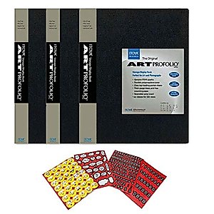 Itoya Polyproplene Art Storage/Display Books 14 x 17 inches, Pack of 3 + Scrapbooking Stickers 4 Pages of Emojis, Quotes, Letters & Numbers