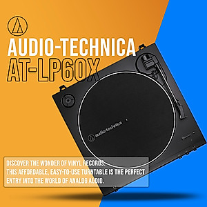Audio-Technica AT-LP60X-BK Fully Automatic Belt-Drive Stereo Turntable Bundle with Eris 3.5 Monitors and Vinyl Cleaning Kit