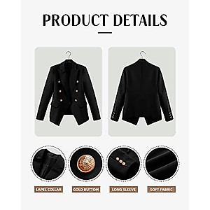 CRAZY GRID Womens Lapel Double Breasted Blazer Jackets Open Front Business Casual Suit Jacket Long Sleeve Dressy Blazer Ladies Work Office Blazer Black X-Large