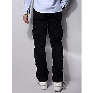 OCHENTA Men's Cotton Casual Cargo Work Military Tactical Combat Army Pants with 8 Pockets Black 29