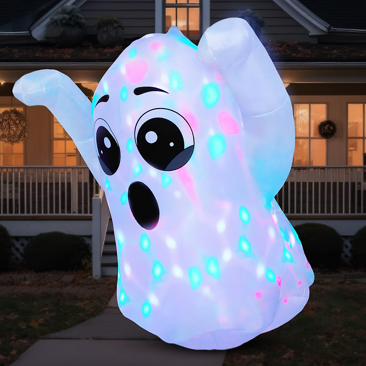 Halloween Inflatable Ghost Decor - 5 Ft with Colorful Lights