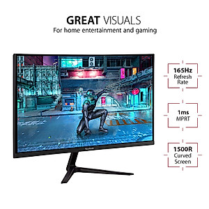 ViewSonic VX2718-2KPC-MHD 27 Inch Curved 1440p 1ms 180Hz Gaming Monitor with FreeSync Premium, Eye Care, HDMI and Display Port
