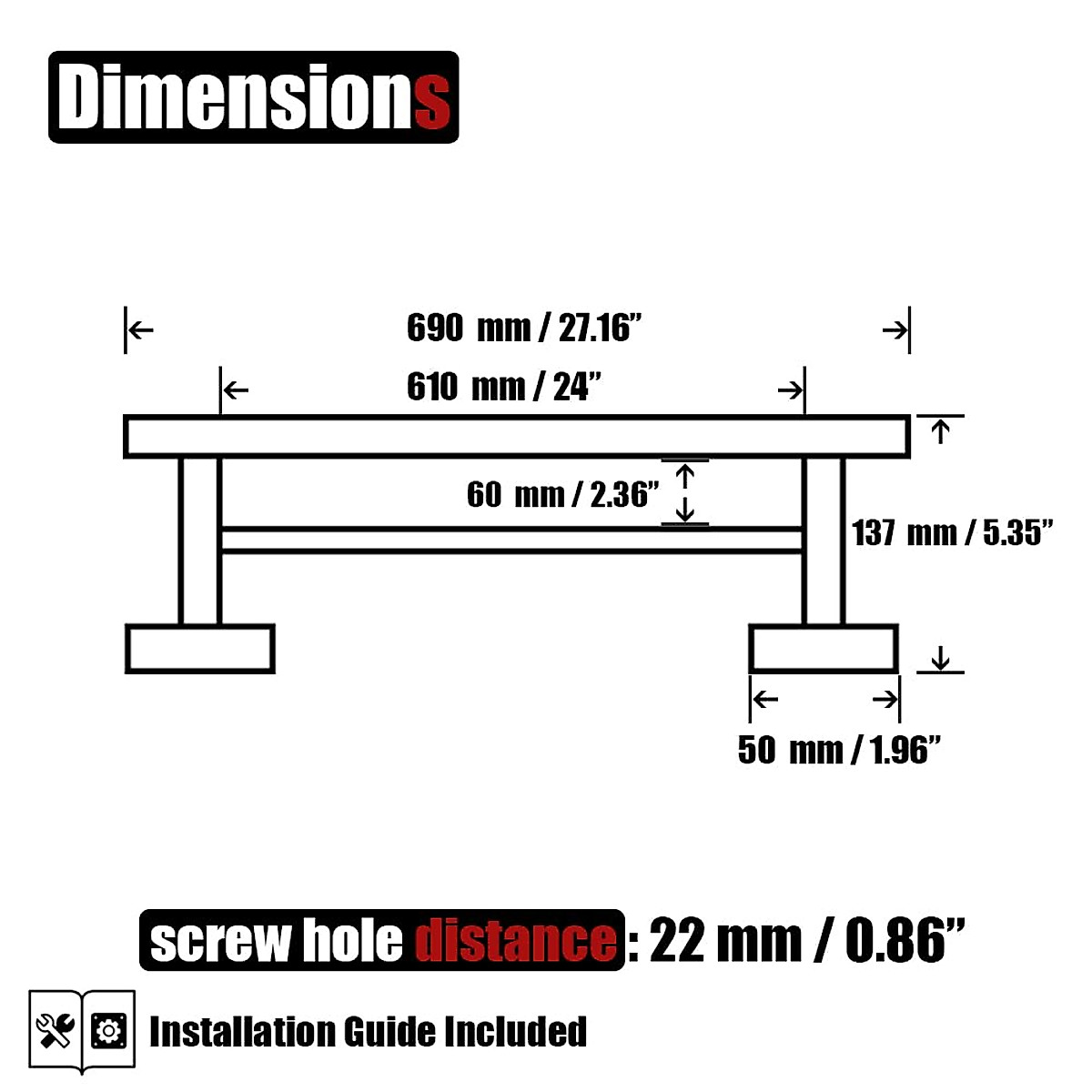 JQK Double Towel Bar, 24 Inch 304 Stainless Steel Thicken 0.8mm Bath Towel Rack for Bathroom, Towel Holder Brushed Wall Mount, Total Length 27.16 Inch, TB100L24-BN