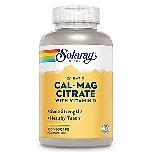Solaray Calcium Magnesium Citrate 2:1 w/ Vitamin D-3, 30 Serv, 180 Caps