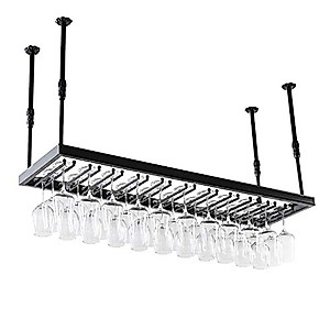 Ceiling Stylish Simplicity Industrial Retro Wine Glass Stylish Simplicity Rack Iron Metal Creative Display Inverted High Glass Rack Bar Restaurant Kitchen Floating Wine Rack Wine Glass Holder (Black