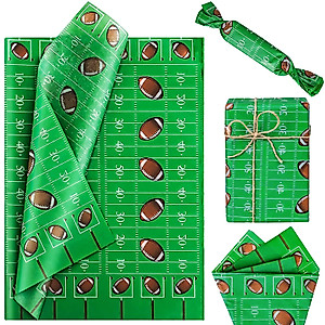 Kavoc 100 Sheets 20 x 14 Inch Football Tissue Paper Rugby Ball Wrapping Paper Sheets Bulk for Gift Wrapping Green Football Field Tissue Paper for Birthdays Party Gift Bag DIY Pompom Confetti Crafts