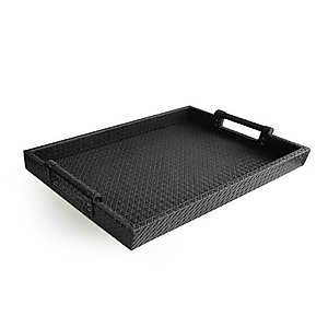 American Atelier Leather Serving Tray with Handles 19 x 14 x 2 inches