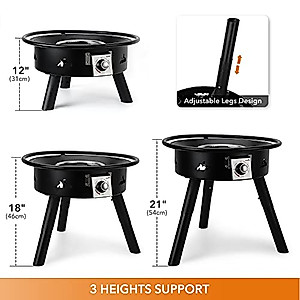 Stanbroil Portable Propane Gas Fire Pit with 8.8 Lbs Lava Rocks, 22-Inch 50000 BTU Outdoor Smokeless Gas Firebowl, Auto Ignition, Height Adjustable - Black