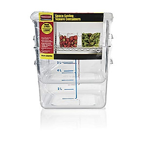 Rubbermaid Commercial Products Plastic Square Food Storage Container with Lid, 6 Quart, 1815325 (set of two)