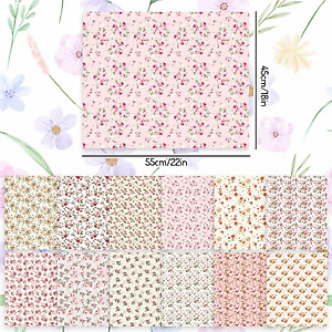 Whaline 12Pcs Spring Cotton Fabric Bundles 18 x 22 Inch Floral Quilting Fabric Patchwork Flower Pattern Precut Fat Quarters for Spring Birthday Sewing DIY Crafts Handmade Clothing
