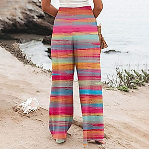 Flare Yoga Pants, Women's Stylish High Waist Sweatpants Casual Elastic Floral Print Wide Leg Trousers Casual Beach Slacks with Pockets Womens Flowy Pants Tall Trousers Joggers (XL, Hot Pink)